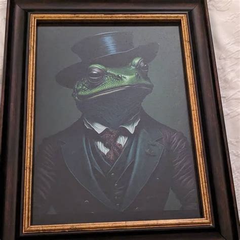 Vintage Victorian Fancy Frog Frog In Blue Suit And Hat Portrait Wall