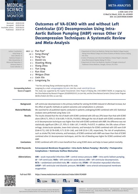 Pdf Outcomes Of Va Ecmo With And Without Left Centricular Lv