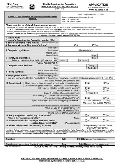 Fl Doc Visitation Form Form Example Download