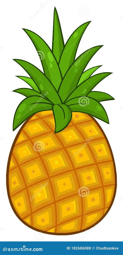 Pineapple Fruit With Green Leafs Cartoon Drawing Simple Design Stock