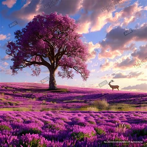 Ai创作图风景开满花的树 薰衣草花田中的大树 紫色大树装饰 开满紫花的树 梦幻紫色花丛 花海一棵树 乡村大树红花植物 粉色的树的奇幻超现实景观 浪漫樱花树 树木樱花树 开紫花的树 开满鲜花的