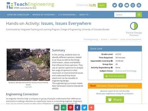 Teach Engineering Issues Issues Everywhere Activity For 3rd 5th