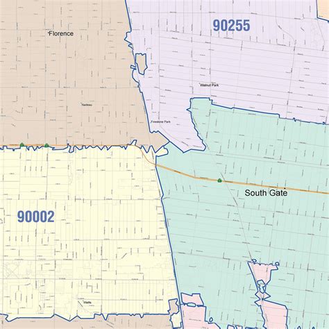Color Cast Zip Code Style Wall Map Of Huntington Park Ca American