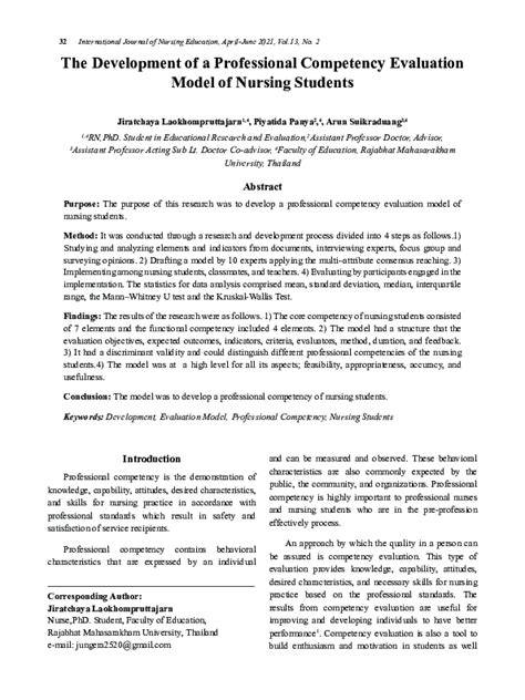 Pdf The Development Of A Professional Competency Evaluation Model Of