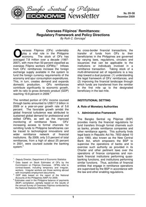 Pdf Overseas Filipinos Remittances Regulatory Framework And · Pdf Fileoverseas Filipinos