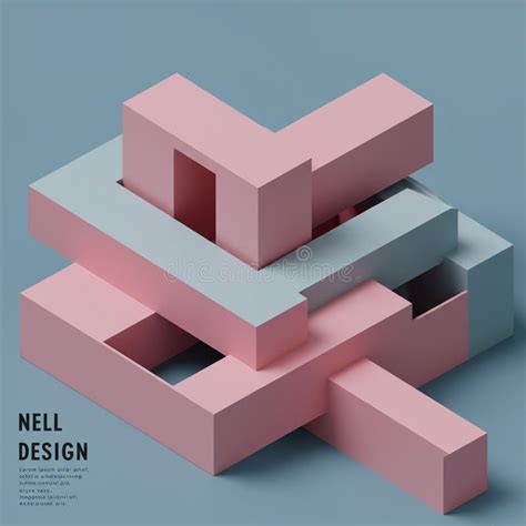 Geometric Structure Composed Of Interlocking Rectangular Prisms In Pink