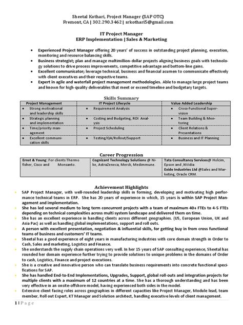 Sap Manager Sd Otc In Usa Resume Sheetal Kothari Pdf Pdf