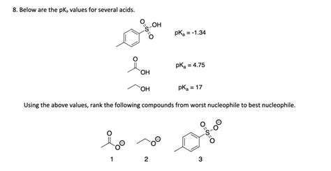 (Solved) - 8. Below are the pKa values for several acids. OH O=CO pka = -1.34... (1 Answer ...