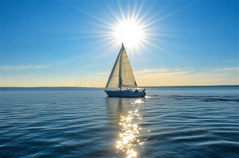 A Sailboat Glides Across The Sparkling Blue Waters On A Sunny Day The