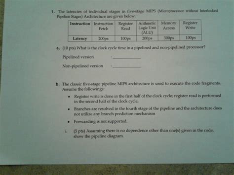 Solved 1 The Latencies Of Individual Stages In Five Stage