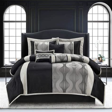 Stratford Park Black And Silver Comforter Setelegant 7 Pieces Queen