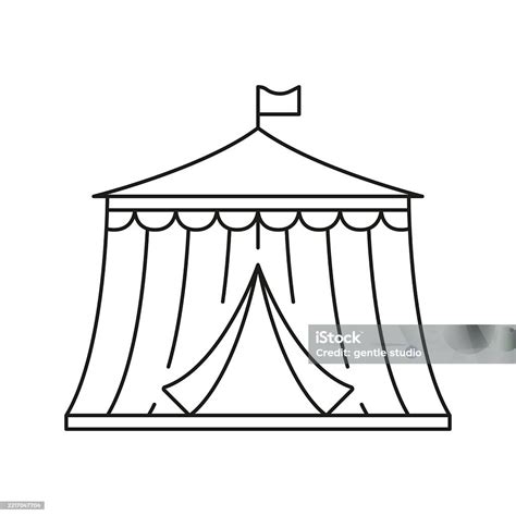 서커스 텐트 라인 아이콘입니다 엔터테인먼트 장소 축제 및 이벤트 공간 개요 기호 공연 및 모임을 위한 큰 상단 구조 편집 가능한 스트로크 고립 된 벡터 일러스트 레이 션