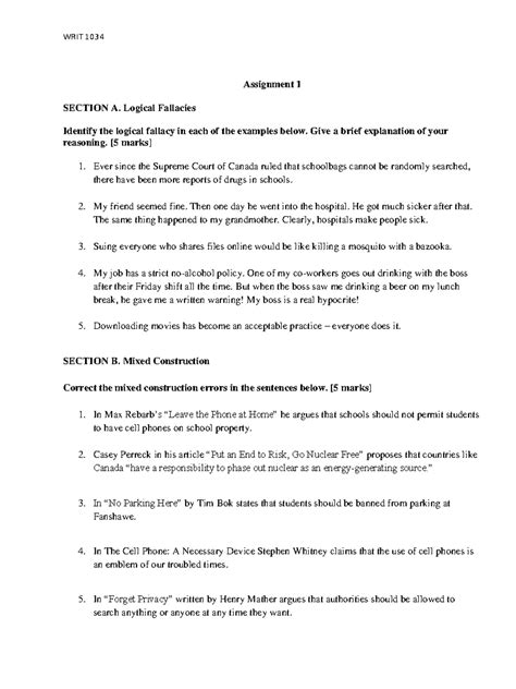 Assignment 1 Writ Writ 1034 Assignment 1 Section A Logical