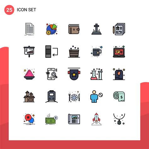 Editable Vector Line Pack Of 25 Simple Filled Line Flat Colors Of Blueprint Cross Wallet