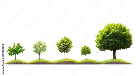 Growth Stages Of A Tree Illustrated From Seedling To Fully Grown Tree Clean White Background