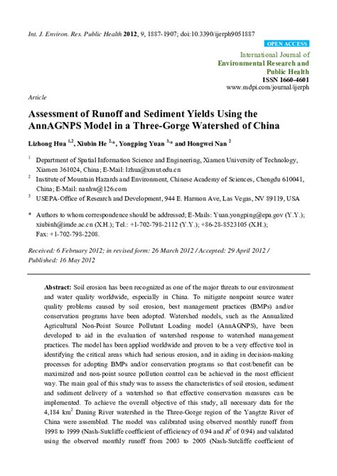 Pdf Assessment Of Runoff And Sediment Yields Using The Annagnps Model In A Three Gorge