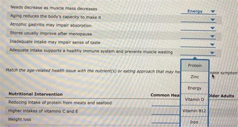 Solved Needs Decrease As Muscle Mass Decreases Aging Reduces