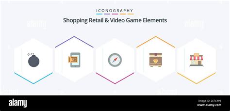 Shoping Retail And Video Game Elements 25 Flat Icon Pack Including Market Online Compass