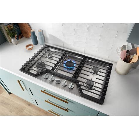 Whirlpool 36 Inch Gas Cooktop With Fifth Burner Stainless Steel Wcgk