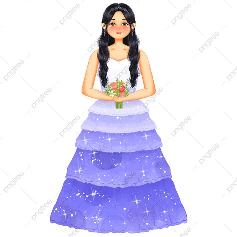 반짝이는 파란색 드레스를 입고 아름다운 긴 머리 공주의 그림 공주님 반짝이는 파란색 드레스 삽화 Png 일러스트 및 Psd 이미지 무료 다운로드 Pngtree