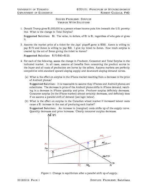 Eco101 Surplus Practice Problems Short Answer Department Of