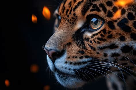 Majestic Leopard Portrait with Fiery Embers for Wildlife Photography and Art Generative AI Stock ...
