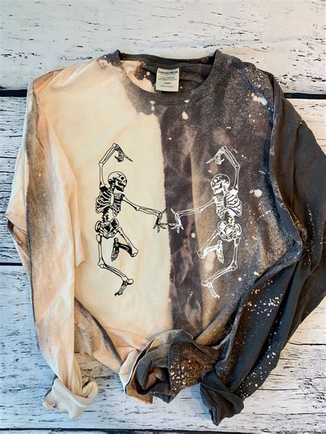 Comfort Wash Long Sleeve Split Bleach Skeleton Tshirt Ultra Etsy