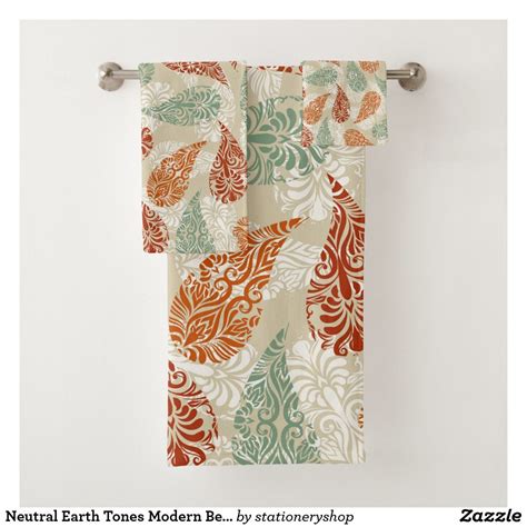 Neutral Earth Tones Modern Beach Paisley Pattern Bath Towel Set