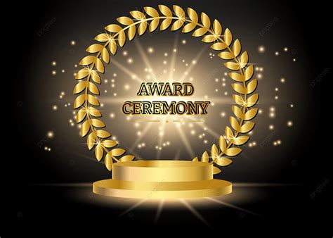 An Award Ceremony With Golden Wreath And Ribbon On Black Background