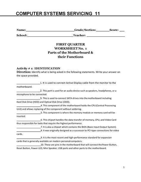 tvl css g11 q2 worksheet 3 computer systems servicing 11 name grade