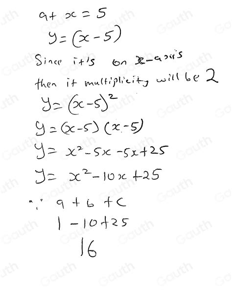 solved in the xy plane a parabola has vertex 5 0 and intersects
