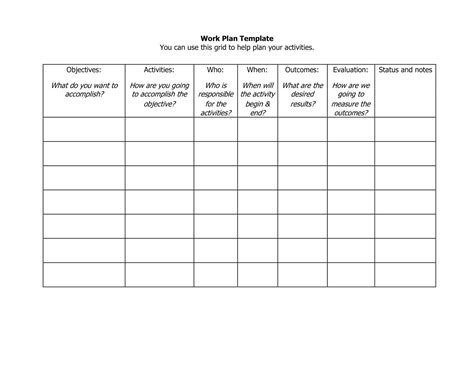 Free Printable Work Plan Templates Excel Pdf Word