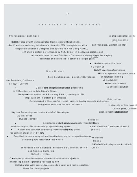 7 Mulesoft Developer Resume Examples And Top Skills