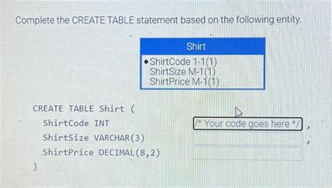 Solved Complete the CREATE TABLE statement based on the | Chegg.com