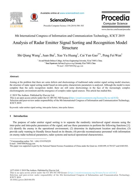 Pdf Analysis Of Radar Emitter Signal Sorting And Recognition Model