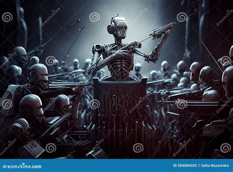 robot conductor leads a robotic orchestra ai generated stock