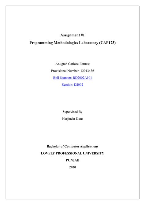 cap 173 programming methodologies laboratory assignment