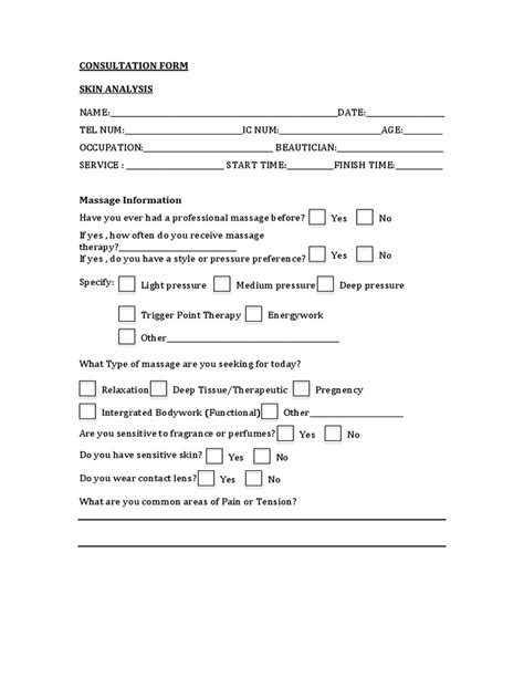 Massages Therapy Printable Form Printable Forms Free Online