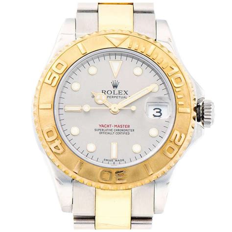 Rolex Yellow Gold Stainless Steel Platinum Dial Midsize Yachtmaster