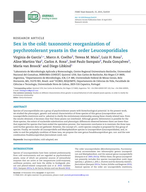 Pdf Sex In The Cold Taxonomic Reorganization Of Psychrotolerant