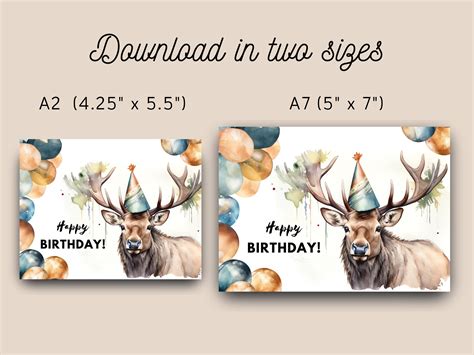 Printable Elk Birthday Card Instant Download Print At Home Card