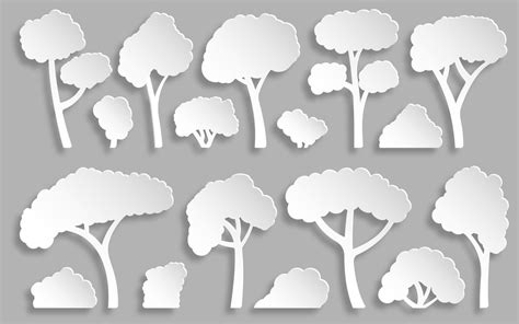 Premium Vector Tree And Bush Paper Cut Set Forest Foliage Landscape