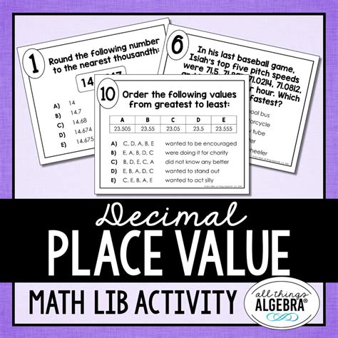 Decimal Place Value Math Lib Activity All Things Algebra®
