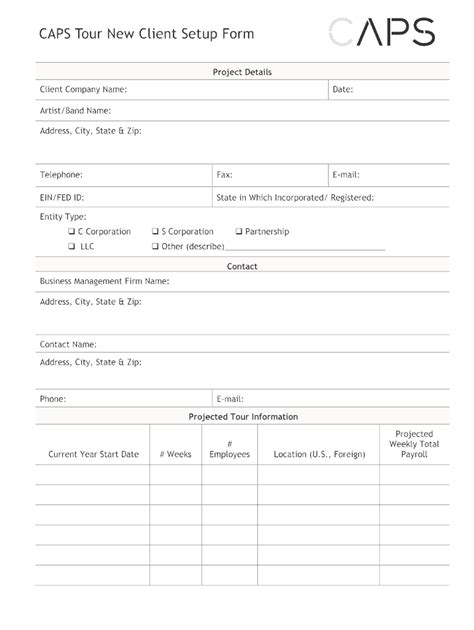 fillable online tour client setup form caps fax email print pdffiller