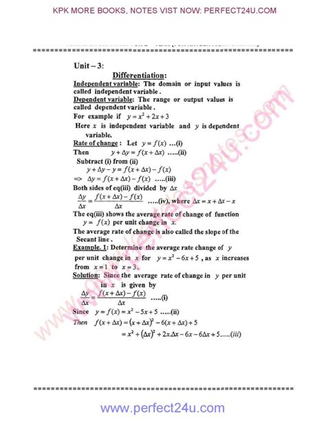 Unit 3 Differentiation 2nd Part Ii For Kpk Mathematics Notes