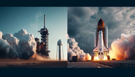 Rocket Launched Photo Space Generative Ai Stock Illustration Illustration Of Evening Skyline