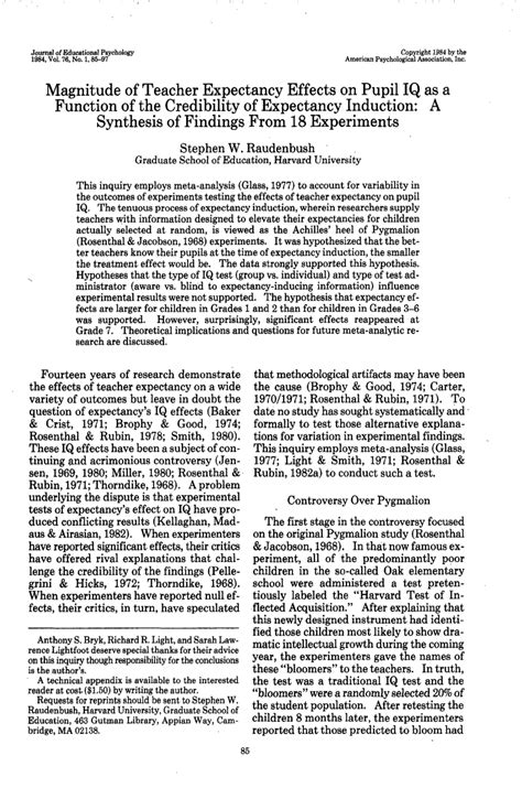 Magnitude Of Teacher Expectancy Effects On Pupil Iq As A Function Of