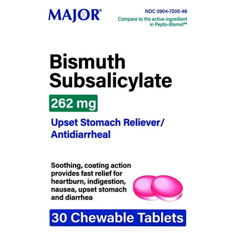 Major Bismuth Subsalicylate 262 Mg Upset Stomach Reliever