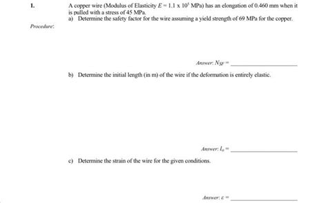 Solved A Copper Wire Modulus Of Elasticity E 1 1×105mpa