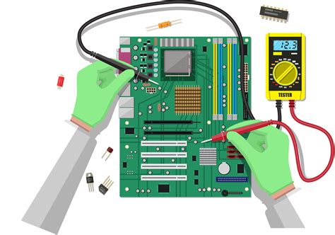 Engineer With Multimeter Checks Motherboard 35857826 Png